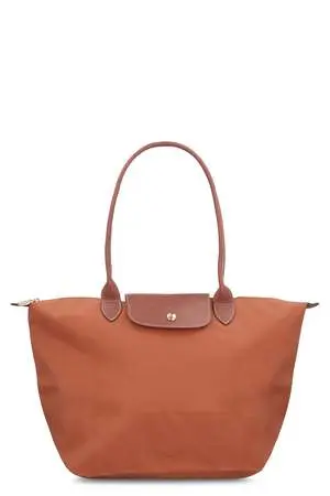 Longchamp Foldable Nylon Tote Handbag L Shoulder Carry - Cognac