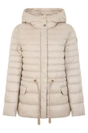 Moncler Lightweight Padded Hooded Jacket With Drawstring Waist - Beige