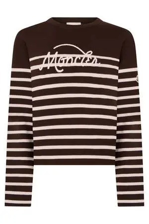 Moncler Inspired Long Sleeve Striped Wool Sweater With Logo