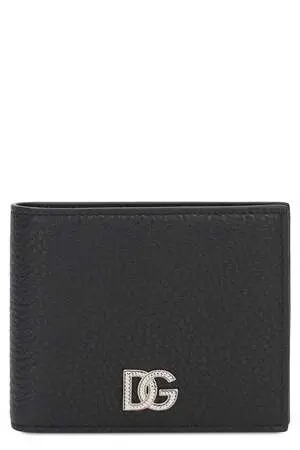Dolce & Gabbana Minimalist Logo Wallet In Calfskin With Luminous Front Detail - Black