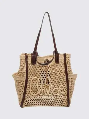 Chloé Woven Shopper Bag With Logo Detail - Claybrown