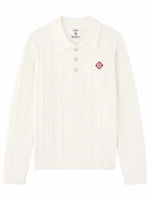Casablanca Ribbed-knit Logo-patch Polo Shirt - White