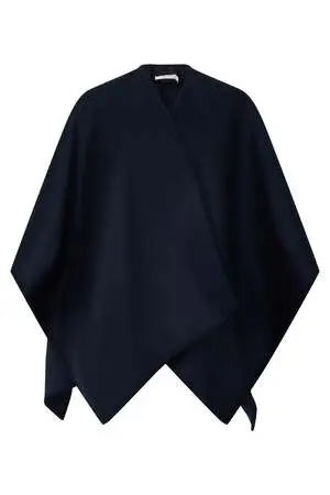 Max Mara Elegant Virgin Wool Poncho With Frayed Edges