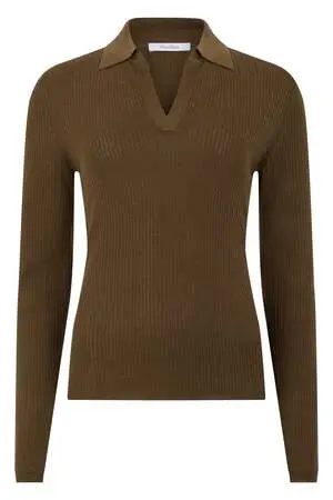 Max Mara Long-sleeve Polo Sweater In Silk-cashmere Blend - Brown