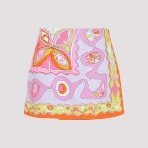 Emilio Pucci Inspired 100% Silk Twill Mini Skirt - Multicolour