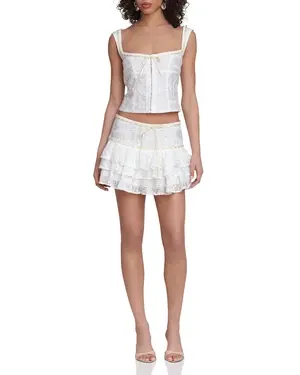 Avec Les Filles Embroidered Tiered Mini Skirt
