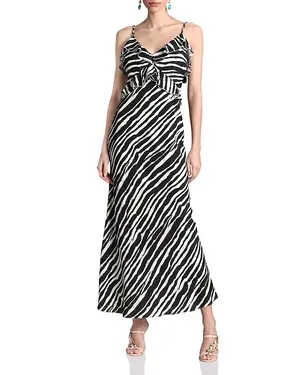 Avec Les Filles Braided Strap Ruffle Maxi Dress - Zebra Print