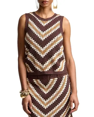 Avec Les Filles Chevron Crochet Top - Brown Multi