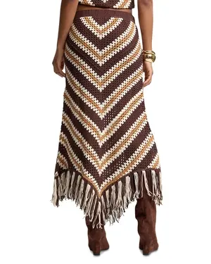 Avec Les Filles Chevron Crochet Maxi Skirt With Fringe
