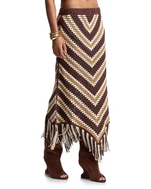Avec Les Filles Chevron Crochet Maxi Skirt With Fringe