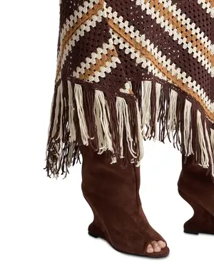 Avec Les Filles Chevron Crochet Maxi Skirt With Fringe