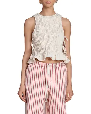 Avec Les Filles Side Tie Ruffle Hem Top - Oatmeal