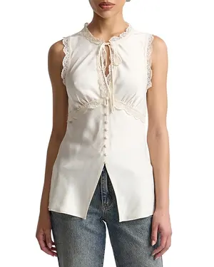 Avec Les Filles Satin Empire Waist Cutaway Top - Ivory