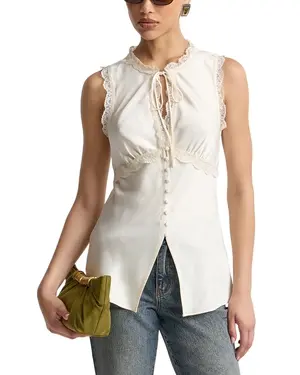 Avec Les Filles Satin Empire Waist Cutaway Top