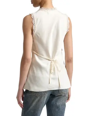 Avec Les Filles Satin Empire Waist Cutaway Top