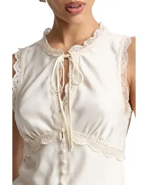 Avec Les Filles Satin Empire Waist Cutaway Top