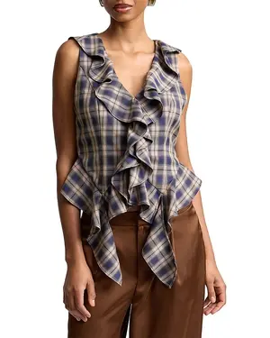 Avec Les Filles Plaid Ruffle Top - Twilight Plaid