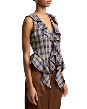 Avec Les Filles Plaid Ruffle Top
