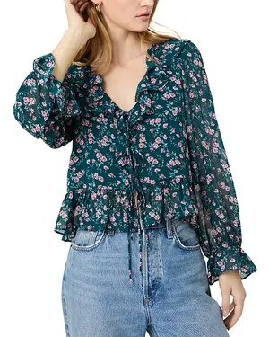French Connection Marina Lucia Floral Ruffle Trim Top - Deep Teal Multi