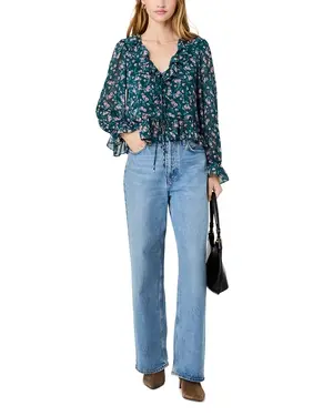 French Connection Marina Lucia Floral Ruffle Trim Top