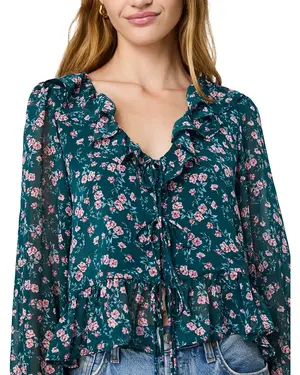 French Connection Marina Lucia Floral Ruffle Trim Top