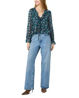 French Connection Marina Lucia Floral Ruffle Trim Top