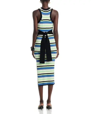 TOCCIN Piper Tie Waist Midi Dress - Ocean/keylime Multi