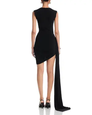 Norma Kamali Sleeveless Side Drape Mini Dress With Bow