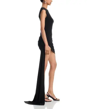 Norma Kamali Sleeveless Side Drape Mini Dress With Bow