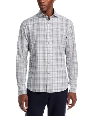 Canali Allover Plaid Sportshirt - White/ Grey