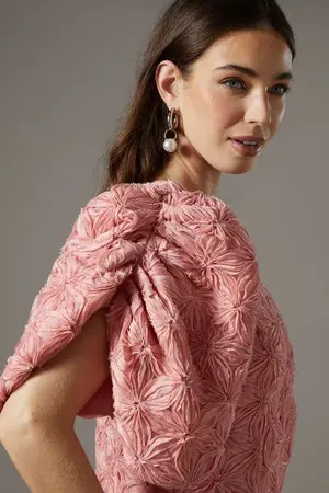 Coast Floral Pleated Puff Sleeve Pencil Dress - Blush