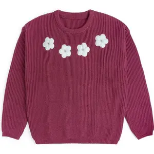 SWEET WINK Floral Applique Sweater - Berry