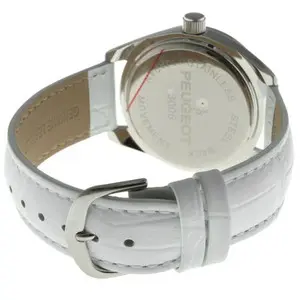 PEUGEOT Round Crystal Bezel Leather Watch - White