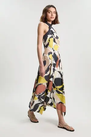 Karen Millen Abstract Print Halter Maxi Dress