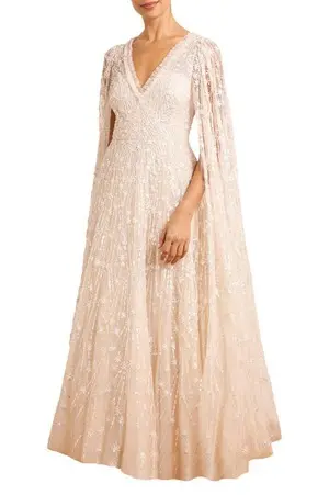 NEEDLE & THREAD Comet Embellished Cape V-neck Maxi Dress