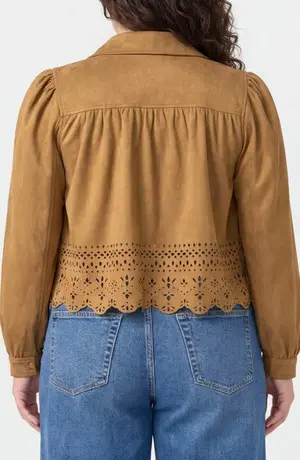 LIVERPOOL Cropped Puff Sleeve Laser Cutout Jacket