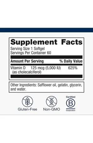 METAGENICS Vitamin D3 5000 Iu High Potency Softgels 60 Count