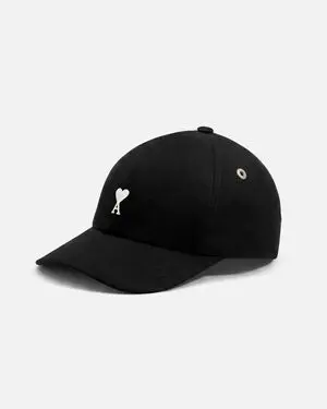 AMI Paris Cotton Cap With De Coeur Embroidery - Black