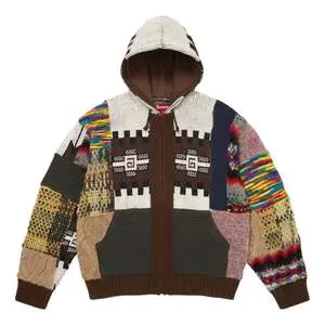 Supreme Ss26 Patchwork Zip Up Hooded Sweater - Brown