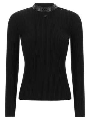 COURREGES Vinyl Collar Sweater - Black