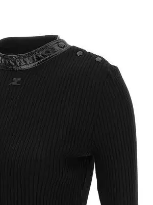 COURREGES Courrèges Ribbed Viscose Blend Sweater With Vinyl High Neck
