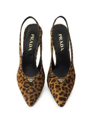 Prada Printed Calf Hair Slingback Pumps - Brown