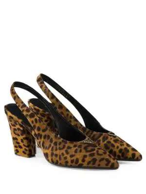 Prada Printed Calf Hair Slingback Pumps - Brown