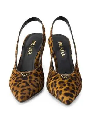 Prada Printed Calf Hair Slingback Pumps - Brown