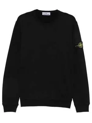 Stone Island Crew Neck Cotton Jersey Sweatshirt - Black