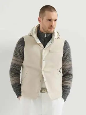 Brunello Cucinelli Bonded Wool Flannel Down Vest With Detachable Hood - Multicolor