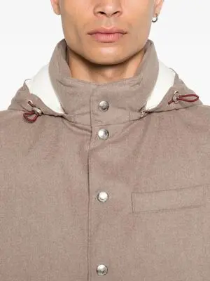 Brunello Cucinelli Bonded Wool Flannel Down Vest With Detachable Hood - Multicolor