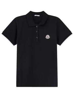 Moncler Piqué Polo Shirt With Logo Patch - Black