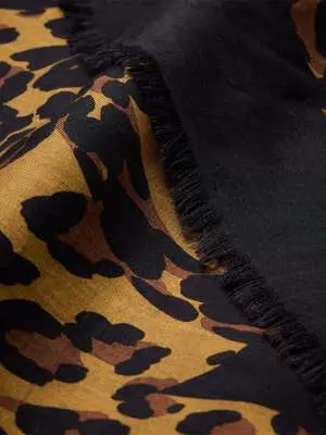 Saint Laurent Cassandre Leopard Square Scarf In Wool Twill - Black
