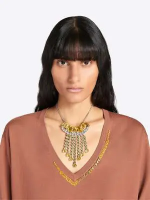 Dries Van Noten Statement Brass Necklace With Strass Charms
